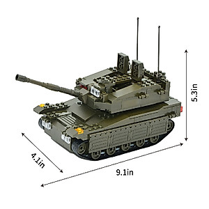 QLT Military Tank Building Blocks Set,Merkava WW2 Military Tank Armed Tank with 5 Soldier Figures,Toys Gift for Boys 8-12(343 Pcs)