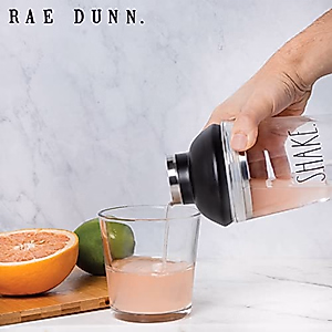 Rae Dunn Glass Cocktail Shaker - Martini Shaker for Drinks - 23 OZ Capacity Glass Margarita Shaker for at Home Bar, Entertaining and Parties (Black)