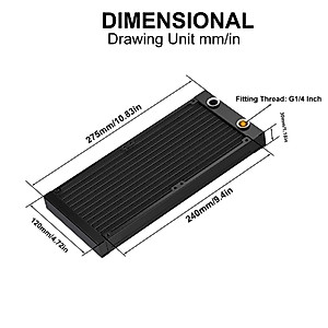 CLYXGS Water Cooling Radiator, 12 Pipe G1/4 Thread Heat Row Radiator 12 Pipe Aluminum Heat Exchanger Radiator for PC CPU Computer Water Cool System 240mm Black