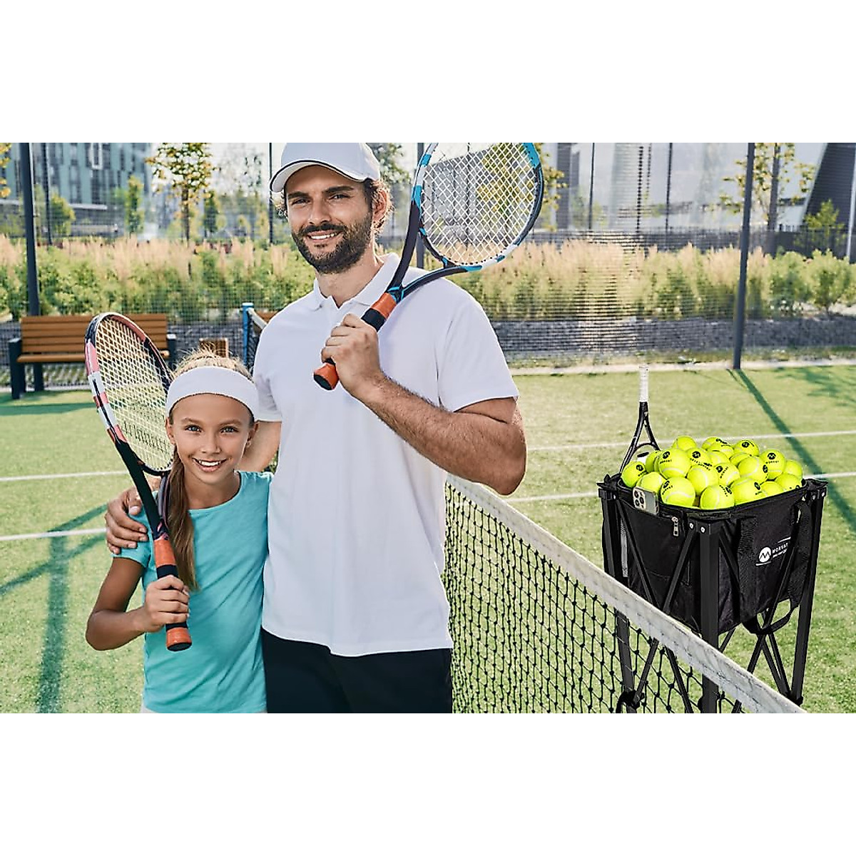 Morvat Heavy-Duty Pro Tennis Ball Cart 2.0, Holds 165 Tennis Balls- Premium Practice Hopper, Pickleball, Compact & Lightweight, Cell Phone Zipper Pocket, Easy Bag Removal- 3 Balls & Carry Bag Included