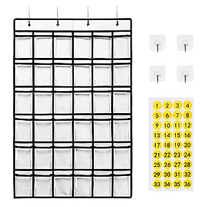SAVERHO 36 Pockets Classroom Pocket Chart for Cell Phones, Pocket Chart for Calculator Holder with 36 Number Sticker (White)