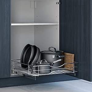 Home Zone Living Pull Out Kitchen Cabinet Organizer with Slide Out Drawer for Space Saving Storage, 20” W x 21” L