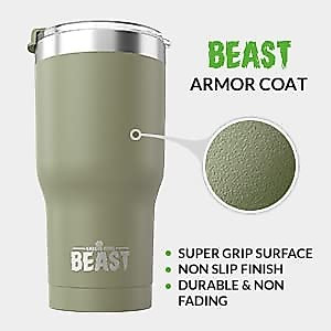 BEAST 20 oz Army Green Tumbler Set with Handle - Stainless Steel Coffee Cup + 2 Straws Brush, Gift Box & Black Handle