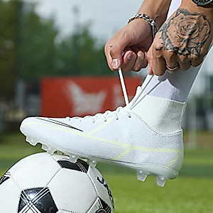 Men's Soccer Boots Football Cleats AG Hightop Football Shoes Athletic Indoor Outdoor Comfortable Soccer Shoes White