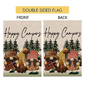 Chengxun Happy Welcome Campers Garden Flag 12x18 Inch Double Sided Gnomes Bonfire Campfire Yard Signs Home Outdoor Decorations Gifts