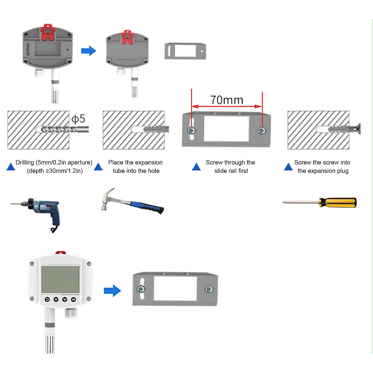 Zerodis Temperature Sensor Humidity Transmitter Wall Mount LCD Display Temperature and Humidity Sensor 4‑20mA for Green House Machine Equipment