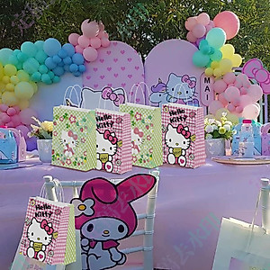 NISHAT 16Pcs Hello Cute Kittyy Party Favor Bags Kawaii Kitty Birthday Party Supplies Treat Gift Bags with Handles for Cartoon Cute Kitty Cat Theme Birthday Baby Shower Party Decorations, 2 Styles