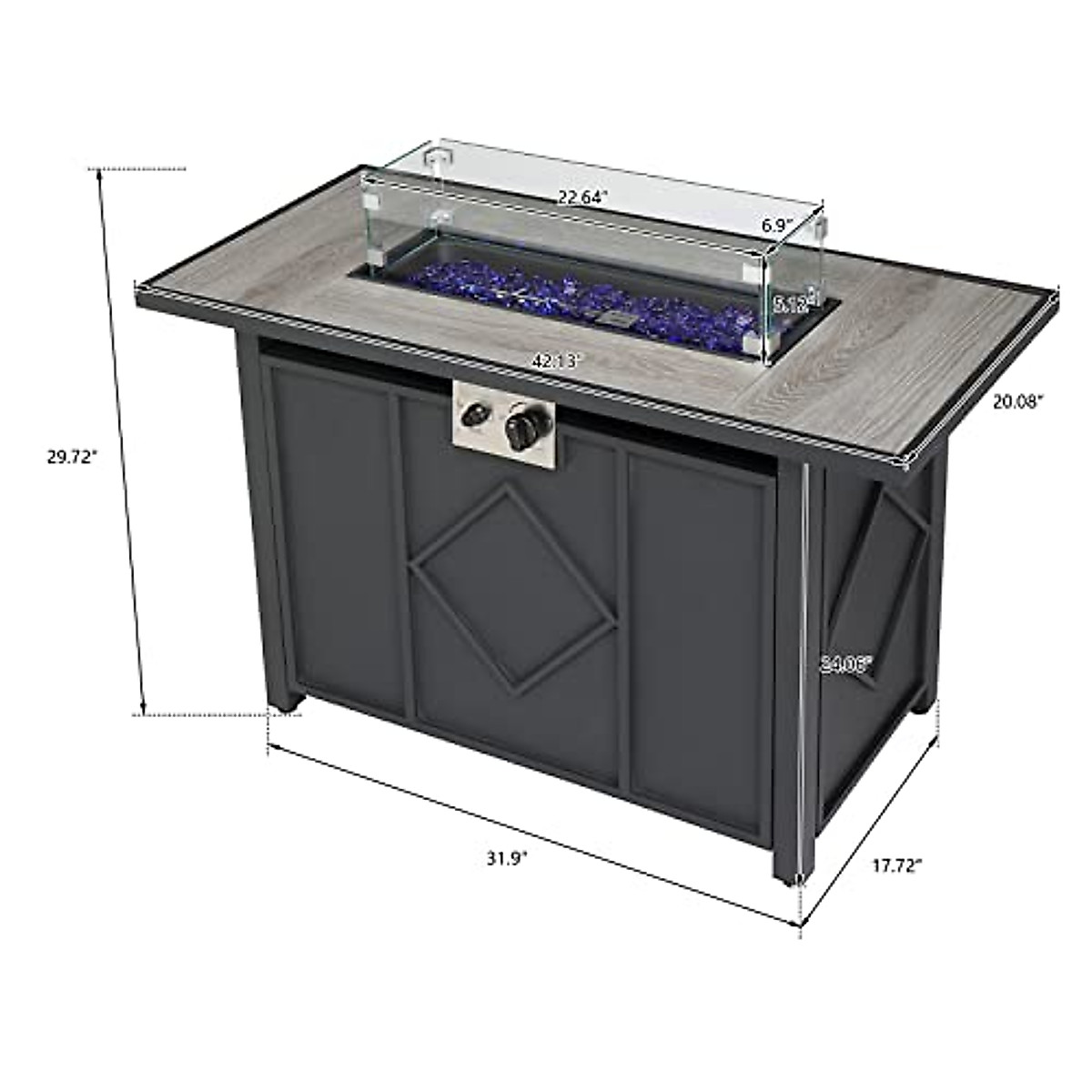YUFUDE Propane Fire Pit 50,000 BTU Gas Fire Pit Table with Ceramic Tile Tabletop, Rectangle Gas Firepit Table for Garden/Patio