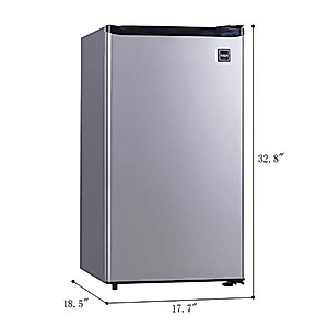 RCA RFR322 Mini Refrigerator, Compact Freezer Compartment, Adjustable Thermostat Control, Reversible Door, Ideal Fridge for Dorm, Office, Apartment, Platinum Stainless, 3.2 Cubic Feet