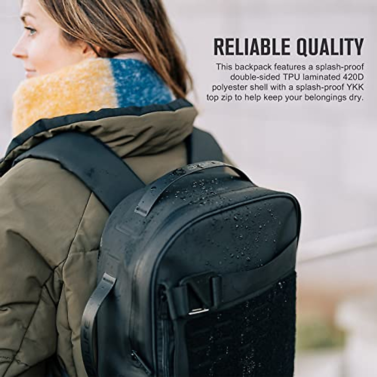 OLIFE Drytrip 17 inch Laptop Backpack, 20L Travel Commuter Backpack with MOLLE Loop Fields, Water-resistant Polyester Shell for Business Office