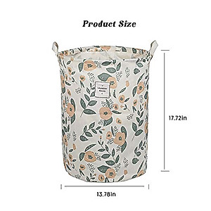 UUJOLY Collapsible Laundry Basket, Laundry Hamper with Handles Waterproof Round Cotton Linen Laundry Hamper Printing Household Organizer Basket, 19.7x15.7 inches, Green