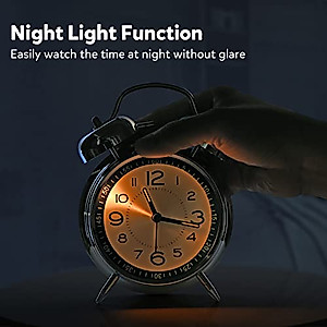 Loud Alarm Clock for Heavy Sleepers Adults,Retro 4 Inch Silent Non-Ticking Quartz with Backlight,Twin Bell Analog Kids Alarm Clocks for Bedrooms Bedside (Blue)