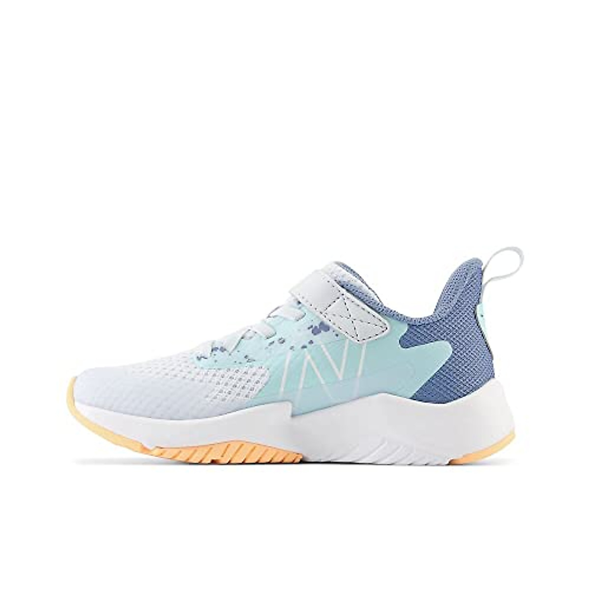 New Balance Kid's Rave Run V2 Hook & Loop Shoe, Ice Blue/Bright Cyan/Solar Flare, 1 Little Kid