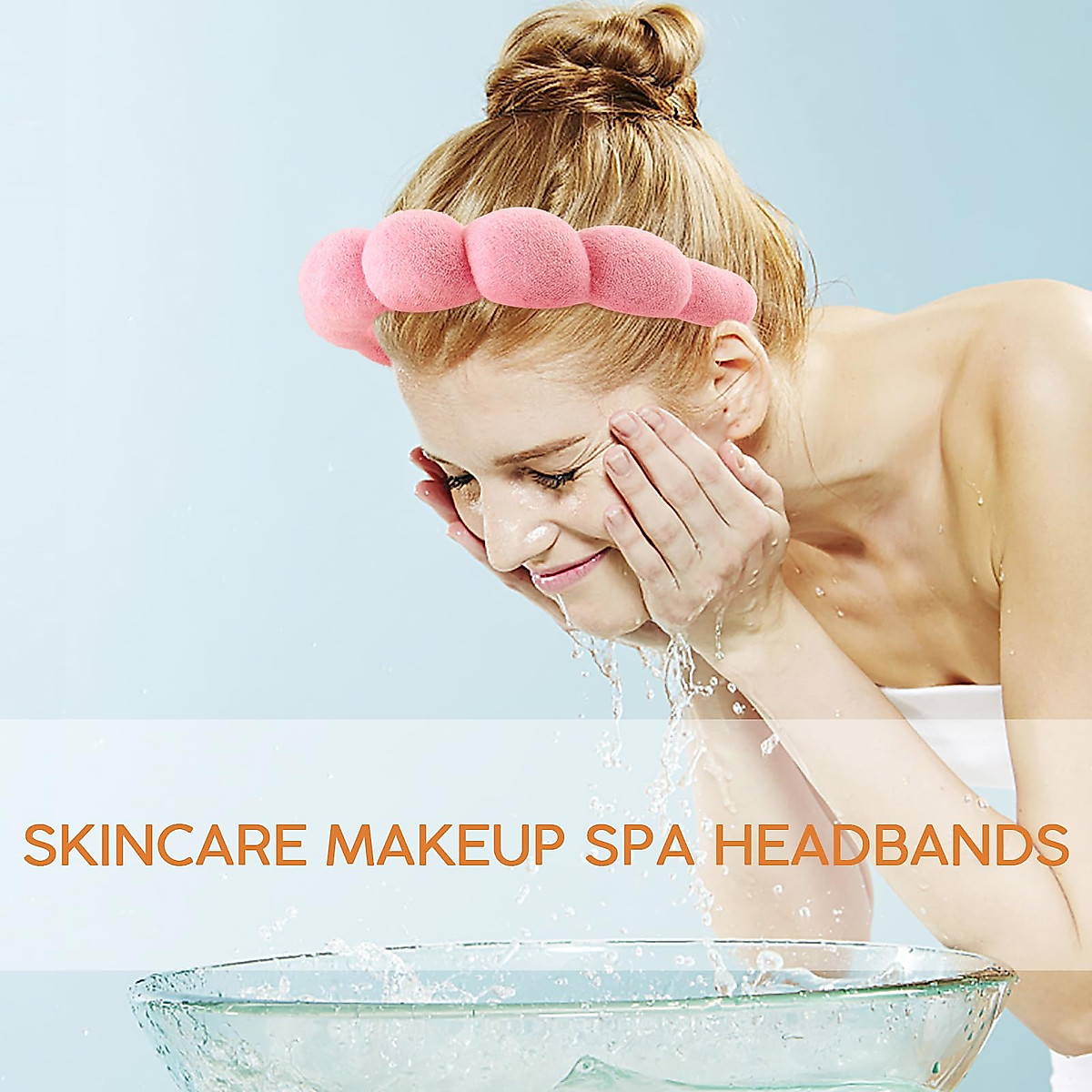 DOMMARE Headband For Washing Face Bubble Skincare, Spa Headbands For Women Wristband Set, Makeup Hairband Teen Girl Gifts, Terry Cloth Puffy Get Ready Hair Accessory(Pink)