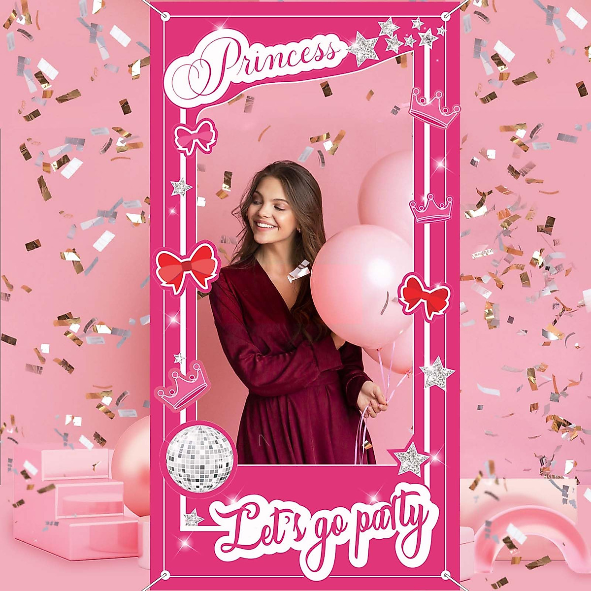 Pink Girls Birthday Decorations Hot Pink Photo Booth Props Let’s Go Girls Bachelorette Party Decor for Birthday Bridal Shower Pink Party Supplies