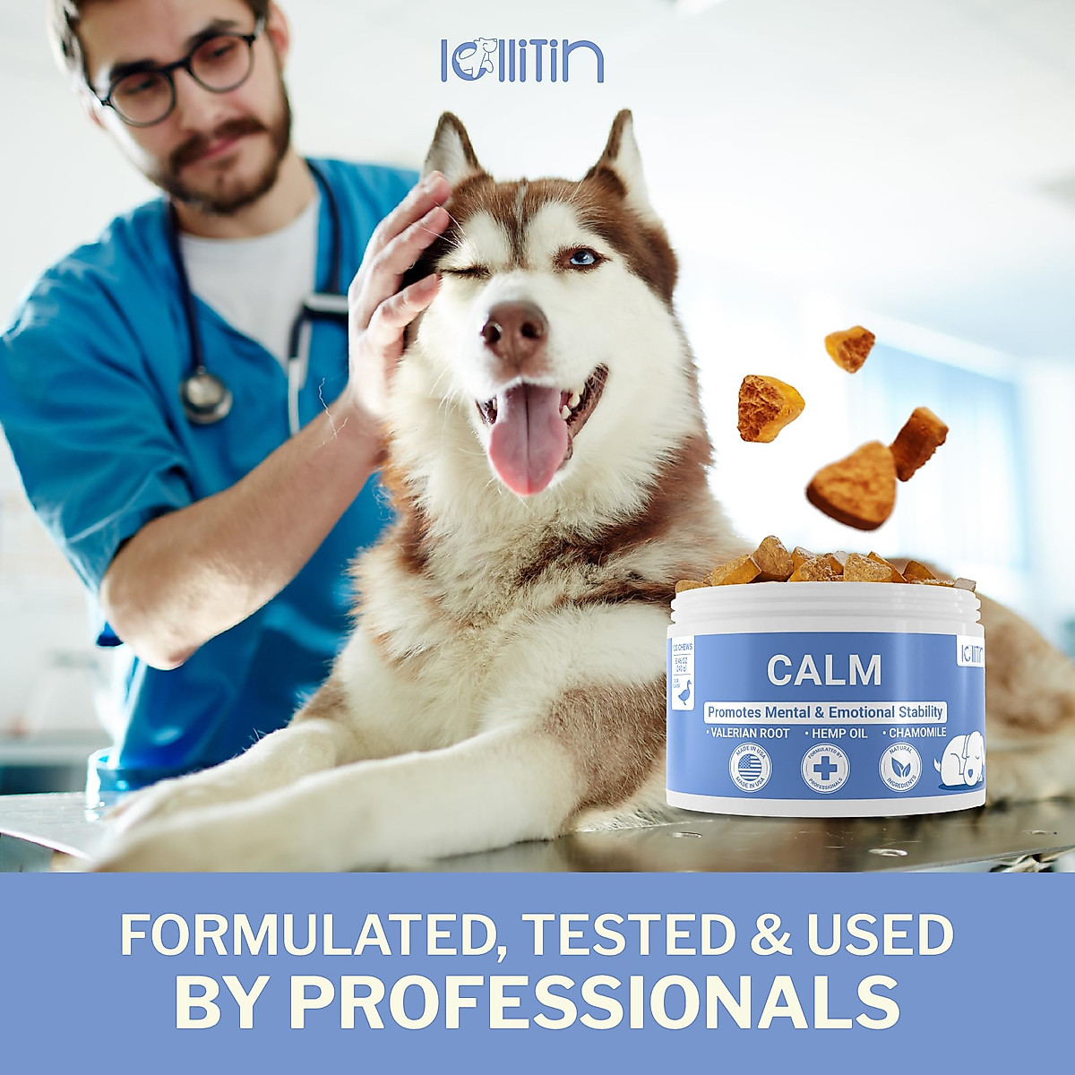 Lollitin Calming Chews for Dogs - Separation Anxiety, Grooming, Fireworks, Storms, Barking - Reduce Stress, Tension - All-Natural - Duck Flavor - 120 Chews - Small, Medium, Large Dogs, All Breeds