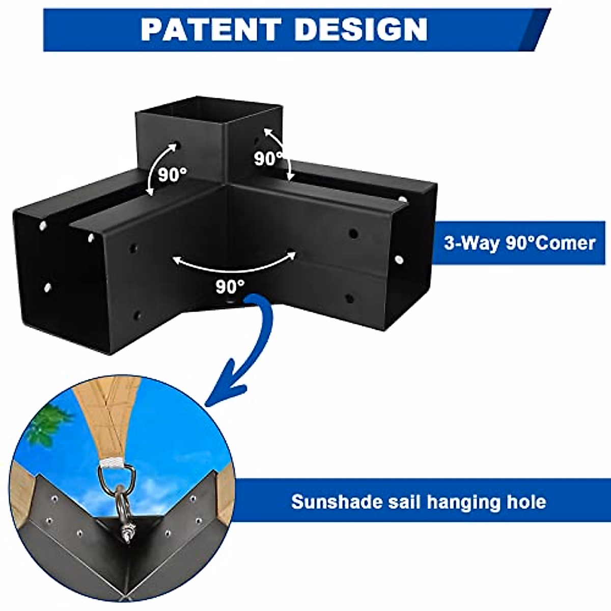Pergola Gazebo Brackets Kit Nopwer - 3-Way Right Angle Corner Bracket for 4x4 Inch Wood Beams