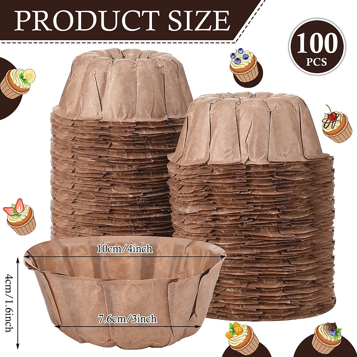 Eaasty 100 Pieces Disposable Mini Cake Molds Paper, Grease Proof Nonstick Mini Cake Pan for Baking Pound, Brownie Muffin Dessert Crumb Cakes