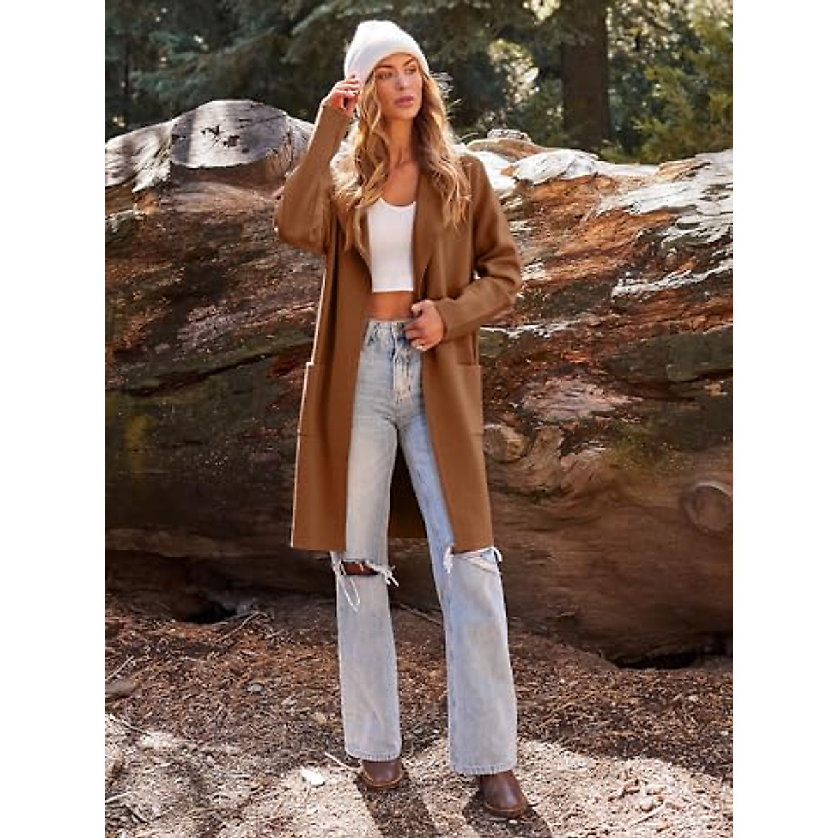 LILLUSORY Women's Long Knit Wool Cardigan Sweaters Oversized Fall Dressy Coatigan Jackets 2024 Winter Coats Caramel