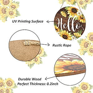 CHDITB Sunflower Welcome Sign Wreath (12''x12''), Rustic Wooden Hello Front Door Decoration Wall Hanging, Round Sunflower Wreaths for Front Door Home Office Farmhouse