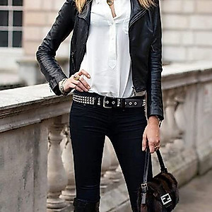 FOCAST Black Studded Belt Punk Rock Rivet Belt Grommet Threads Belt with Bright Metal Pyramid for Women Men (Black)