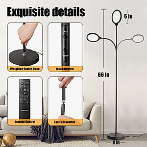 YOPSTAR Floor Lamp, LED Reading Light, Bright Modern Tall Lamp, 3 Color Temperatures & Brightness, Adjustable Gooseneck Standing Lamp with Remote & Touch Control for Living Room, Bedroom, Office