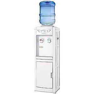 Water Cooler Dispenser 5 Gallon, Top Loading Water Dispenser Hot and Cold Water Dispenser with Storage Cabinet Child Safety Lock for Home Office, White