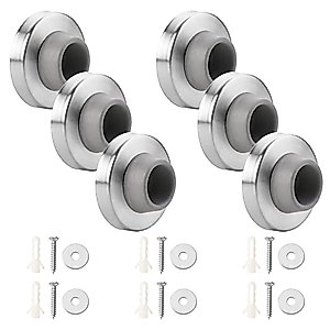 6pcs Concave Wall Door Bumper Stop Gray Rubber Wall Mount Door Stop Silver Stainless Round Door Stop Prevent Door Handle Damage Shield Walls, Easy to Install