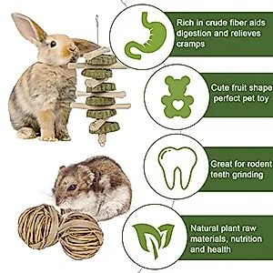 Cathpetic Perfect Rabbit Chew Toys - Guinea Pig Toys Natural Timothy Hay Chinchilla Toys, 100% Hand Made Rabbit Treats Apple and Wood Sweet Bamboo, Small Animal Chew Treat for Rodents Teeth Care