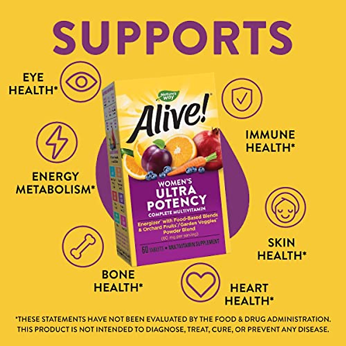 Nature’s Way Alive! Women’s Ultra Potency Complete Multivitamin, High Potency B-Vitamins, Energy Metabolism*, 60 Tablets