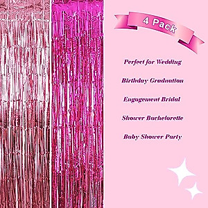 4 Pack 3.3×6.5 ft Pink and Rose Red Metallic Tinsel Foil Fringe Curtains Photo Booth Backdrop Decor Streamers Fringe Backdrop for Birthday Wedding Engagement Baby Shower Holiday Party Decorations