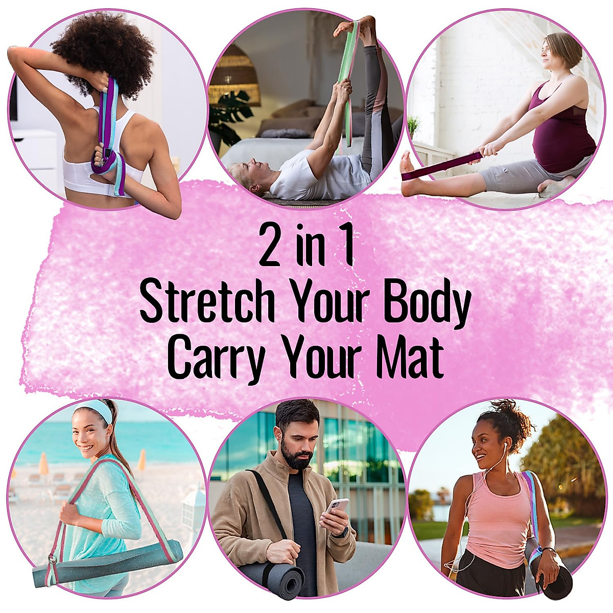 [NEW 2024] TECEUM Yoga & Mat Strap – 2 IN 1 – Cotton – 6 ft 8 ft 10 ft (15+ colors) – Adjustable Non-Slip Belt for Yoga, Pilates, Stretching, Physiotherapy, Fitness & Home Workout – For Carrying Mats