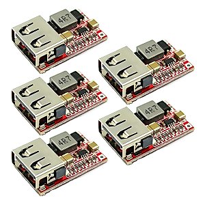 ALAMSCN DC-DC Buck Converter Car USB Charger Module 6-24V 12V 24V to 5V 3A Step Down Voltage Regulator Power Supply Module(Pack of 5) Red