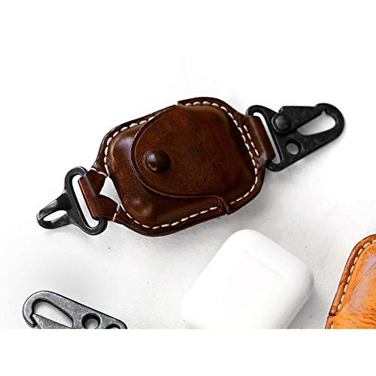 TOPHOME AirPods Case, Premium Leather Cover for Airpods 2 & 1 Cases with Fine Copper Carabiner/Earbuds Accessories (Coffee,1 Piece)