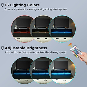 T4TREAM LED TV Stand for 65 Inch TV, Modern Gaming Entertainment Center with LED Lights, Media Storage Console Table with Large Sliding Drawer & Side Cabinets for Living Room, Solid Black, 58 Inch