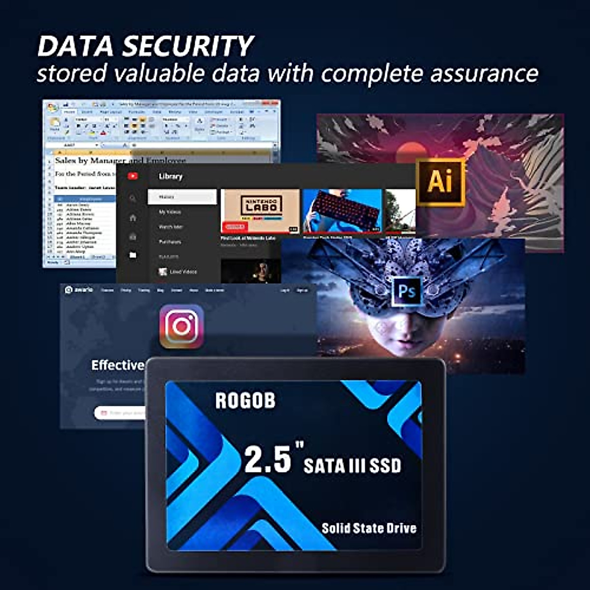 ROGOB 256GB SATA III 6GB/S SSD 2.5 inch 7mm (0.28") Internal Solid State Hard Drive for PC Laptop Ultrabook Desktop