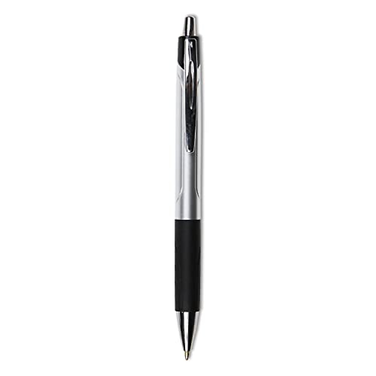 Universal Comfort Grip Ballpoint Pen, Retractable, Medium 1 Mm, Black Ink, Silver Barrel, Dozen