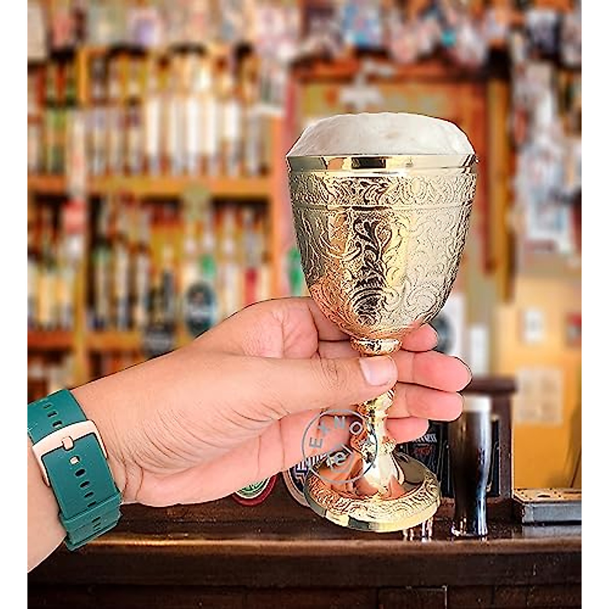 EXNOT Brass Vintage Chalice Goblet | 1x Royal Wine Cups of King Arthur - Renaissance Medieval Gifts for Communion, Christmas Pack of 1pc Royal Chalice Catholic Church, Baptism, Confirmation, Holy.