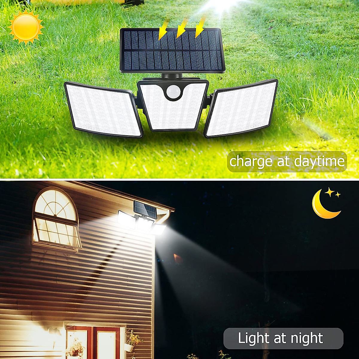 Bebrant Solar Lights Outdoor, 265 LED Solar Motion Sensor Security Lights IP65 Waterproof Solar Flood Lights 360° Adjustable Double-Head Spotlights for Front Door Garden Yard (2 Pack)