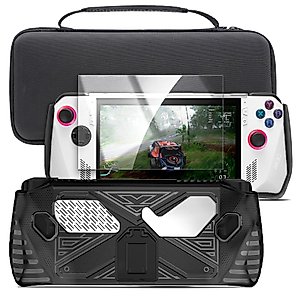 ENCASED Accessories Set for Asus ROG Ally - Handheld Kickstand Case with Hardshell Carrying Bag and Tempered Glass Screen Protector (Black)