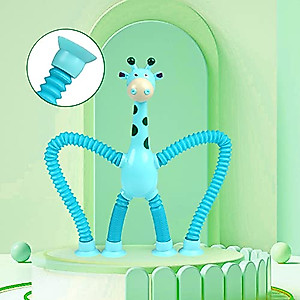 4 Pcs Telescopic Suction Cup Giraffe Toy, Shape-Changing Giraffe Telescopic Tube Cartoon Puzzle Suction Cup Sensory Toys, Novel Stretch and Decompress Educational Giraffe Toys (4 PCS, With light)
