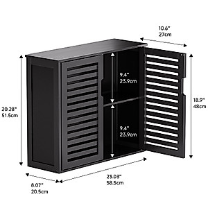 HITNET Black Bathroom Storage Cabinet, Hanging Medicine Cabinet with Adjustable Shelf, Bamboo Over The Toilet Wall Mounted Space Saver Organizer, Double Doors