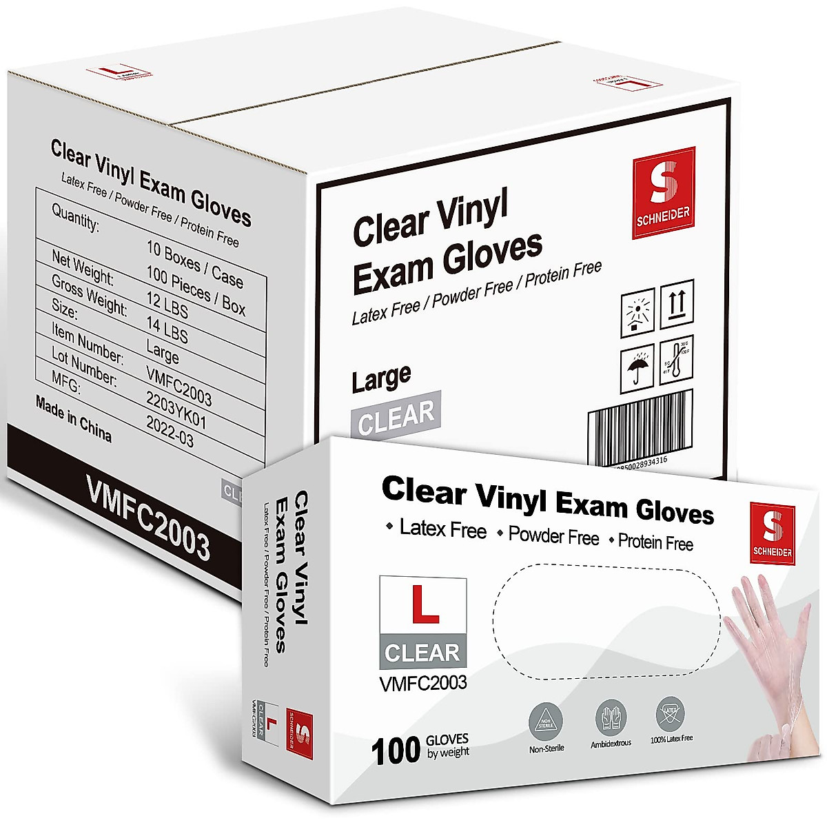 Schneider Clear Vinyl Exam Gloves, 4-mil, Medium 1000-ct Case, Latex-Free, Disposable Gloves, Medical Gloves, Cleaning Gloves, Food Prep Gloves, Food Safe Rubber Gloves, Powder-Free, Non-Sterile