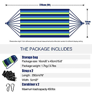 Anyoo Garden Cotton Hammock Comfortable Fabric Hammock with Tree Straps for Hanging Durable Hammock Up to 450lbs Portable Hammock with Travel Bag,Perfect for Camping Outdoor/Indoor Patio Backyard