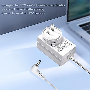 Rollerhouse 8.4V 1A Li-ion Battery Charger Power Adapter for 7.2V,7.4V 8.4V Device, with LED Indicator 3.5x1.35mm Male Plug Connector, L=118", White