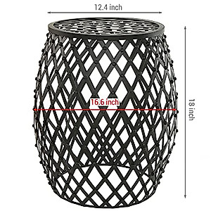 MyGift Outdoor Side Table, 18-inch Round Black Metal Garden Table with Openwork Lattice Design, Bohemian Style Decorative Accent Table