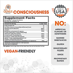 Genius Consciousness, Super Nootropic Brain Supplement Powder, Watermelon - Boost Focus, Cognitive Function, Concentration & Memory Booster - Alpha GPC & Lions Mane Mushroom for Neuro Energy & IQ