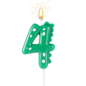 Birthday Number Candles, 5.51 Inch Cute Dinosaur Number Candle Happy Birthday Cake Toppers Decorations for Boys Girls Kids Adults Dino Theme Party Anniversary Celebration Supplies (Number 4)