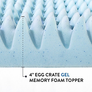 Best Price Mattress 4 Inch Egg Crate Memory Foam Mattress Topper with Cooling Gel Infusion, CertiPUR-US Certified, Short Queen Light Blue