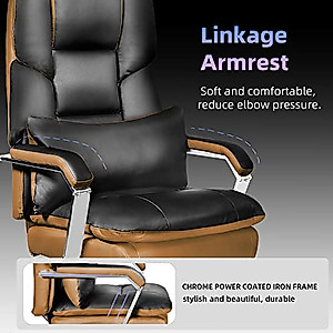 SeekFancy Reclining Office Chair with Footrest O203, Big and Tall Office Chair 500lbs Wide Seat with 170° Backrest, High Back Large Executive Office Chair Lumbar Support，Black Leather Managerial Chair